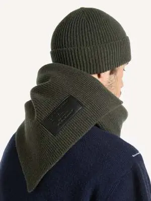 Balmain Wool Scarf With Leather Vintage Label - Khaki