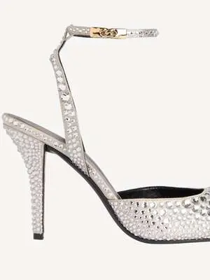 Balmain Strappy Satin Pumps With Crystals