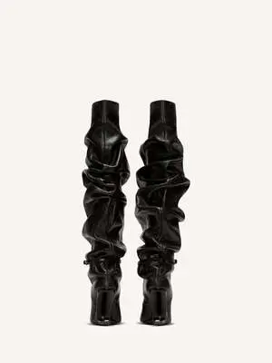 Balmain No Wedge Textured Leather Thigh-high Boots With Tassel