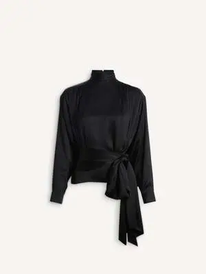Balmain Silk Satin Blouse With Tie Detail - Black