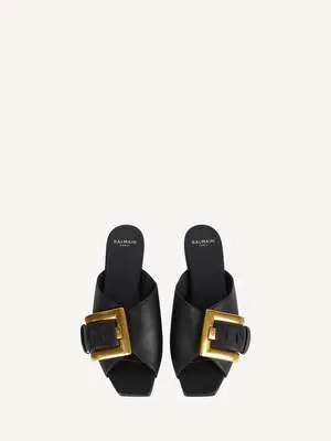 Balmain Anthem Flat Calfskin Leather Sandals