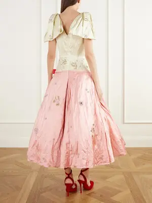 Erdem Bow-detailed Crystal-embellished Crinkled-satin Midi Gown