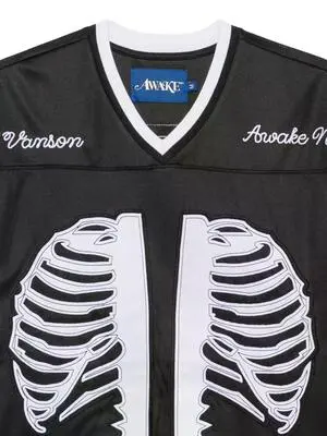 AWAKE NY Skeleton-patch V-neck T-shirt - Black