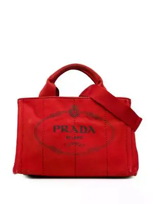 Prada 2013-2026 Small Canvas Canapa Logo Tote Satchel - Red