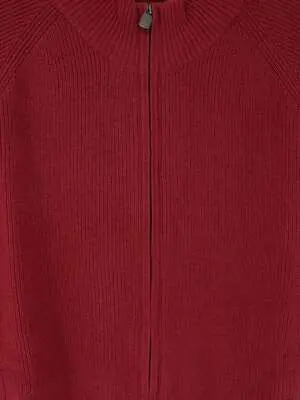 BRAMANI CASHMERE Turtleneck Zip-up Cardigan In Pure Cashmere With Ribbed Trims - Red