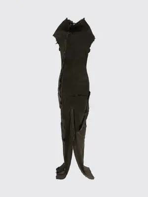 Rick Owens Asymmetric Distressed Denim Long Dress With Slit - Grey