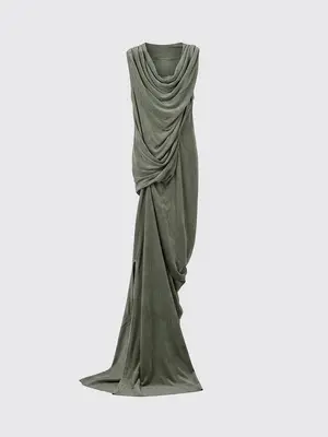 Rick Owens Long Asymmetrical Tunic Dress In Viscose And Silk With Draping - Grey