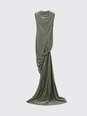 Rick Owens Long Asymmetrical Tunic Dress In Viscose And Silk With Draping - Grey