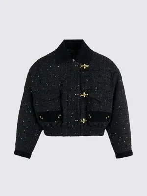 FAY Cropped Bouclé Bomber Jacket With Classic Collar And Iconic Hook