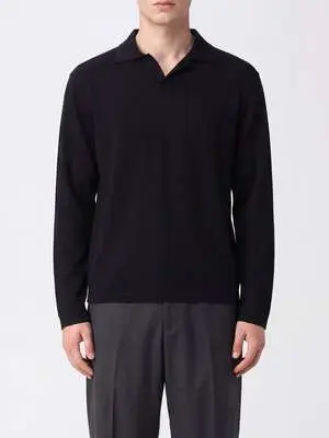 ROBERTO COLLINA Long-sleeved Pure Merino Wool Knitted Polo Sweater - Black