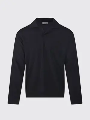 ROBERTO COLLINA Long-sleeved Pure Merino Wool Knitted Polo Sweater - Black