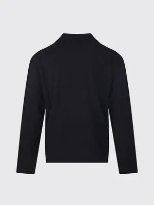 ROBERTO COLLINA Long-sleeved Pure Merino Wool Knitted Polo Sweater - Black