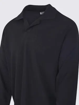 ROBERTO COLLINA Long-sleeved Pure Merino Wool Knitted Polo Sweater - Black