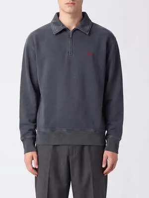 Maison Kitsuné Half-zip Organic Cotton Sweatshirt With Embroidered Logo - Grey