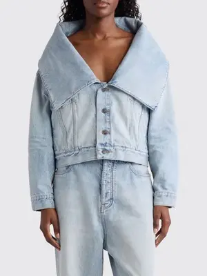 Balenciaga Cropped Bleached Denim Jacket With A Sailor Collar