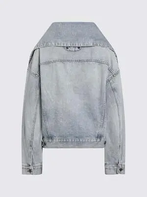 Balenciaga Cropped Bleached Denim Jacket With A Sailor Collar