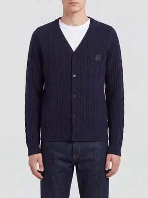 Maison Kitsuné V-neck Pure Wool Cardigan With Chillax Fox Logo Patch - Navy