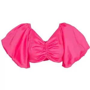 OFUURE Linen Skye Puffy Sleeve Crop Top - Pink
