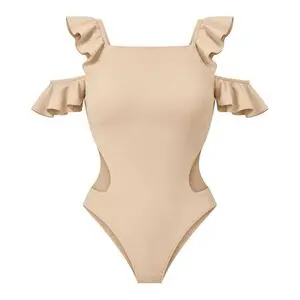 RIVE & RITUEL Neutrals Charmaine Sand Nude Frill Bodysuit - Brown