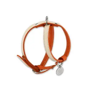 Zoë Pet Atelier Beige Leather Dog Harness - Orange