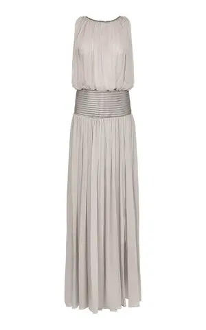 FRANCESCA MIRANDA Kleo Ruffled Chiffon Maxi Dress - Silver