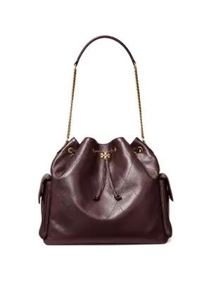 Tory Burch Charlie Large Leather Bucket Bag - Red