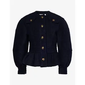 Zimmermann Clash Boucle Wool And Alpaca Blend Peplum Jacket - Deep Navy