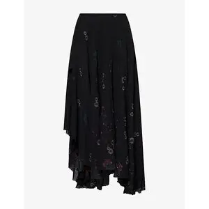 MARC LEBIHAN Embroidered Wool Blend Midi Skirt - Noir