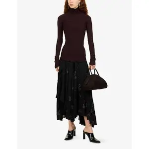 MARC LEBIHAN Embroidered Wool Blend Midi Skirt