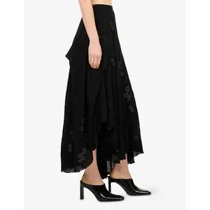 MARC LEBIHAN Embroidered Wool Blend Midi Skirt