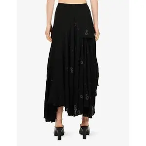 MARC LEBIHAN Embroidered Wool Blend Midi Skirt