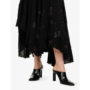 MARC LEBIHAN Embroidered Wool Blend Midi Skirt