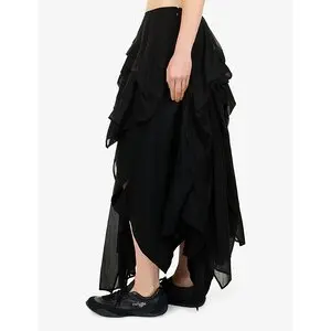 Yohji Yamamoto Tucked Volume Wool-linen Blend Midi Skirt