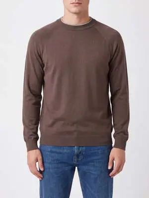 Eleventy Pure Wool Long-sleeved Crewneck Sweater With Ribbed Trim - Dark