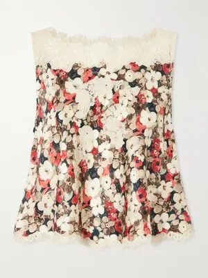 DÔEN Valerina Floral-print Lace-trimmed Silk-satin Cami - Multi