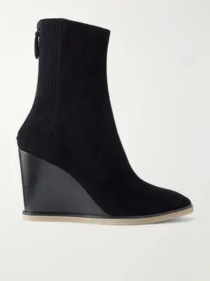AQUAZZURA Saint Honoré 85 Suede Wedge Ankle Boots - Black