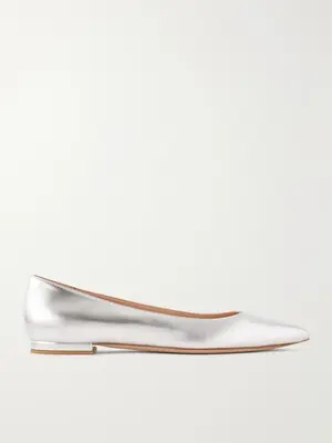 GIANVITO ROSSI Metallic Leather Ballet Flats - Silver