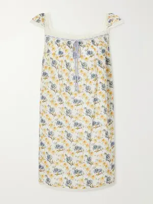 DÔEN Sirona Tie-detailed Floral-print Lace-trimmed Organic Cotton-voile Mini Dress - Multi