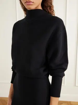 LANVIN Peplum Ribbed-trim Wool And Cashmere-blend Midi Dress