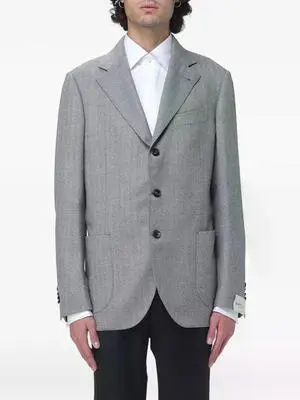 LUIGI BORRELLI Herringbone-pattern Single-breasted Blazer - Grey