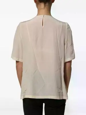Dolce & Gabbana Beige Lace-trim Bow Short-sleeves Blouse Top