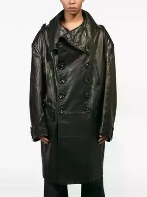 GREG ROSS Double-breasted Oversized Leather Coat