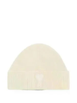 AMI Paris De Coeur Patch Alpaca Beanie - Neutrals