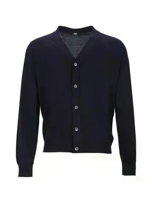 Alpha Studio Fine-knit Merino-wool Cardigan - Blue