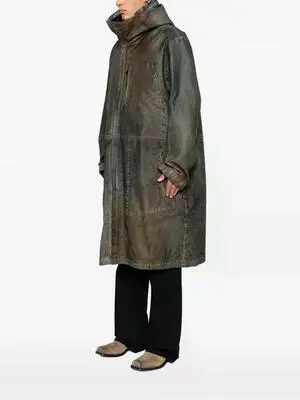 ISAAC SELLAM EXPERIENCE Distressed-effect Hooded Leather Coat