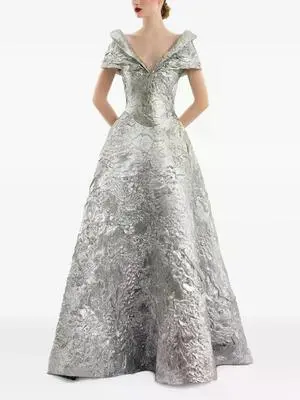 GEMY MAALOUF Off-shoulder Jacquard-effect Gown - Silver