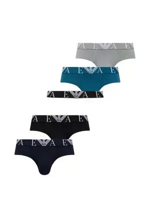 Emporio Armani 5-pack Of Stretch-cotton Briefs With Elastic Logo-waistband - Blue