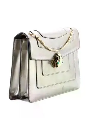 BVLGARI Serpenti Forever Patent Medium Shoulder Bag - Silver