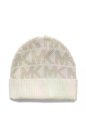 Michael Kors Monogram-knit Beanie Hat And Scarf Set