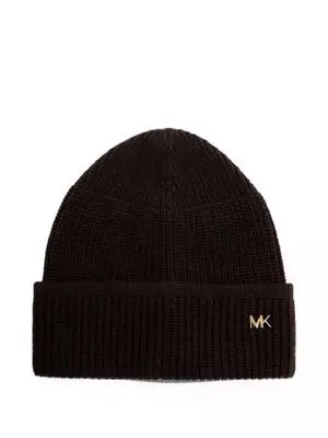 Michael Kors Logo-plaque Ribbed Beanie Hat - Brown